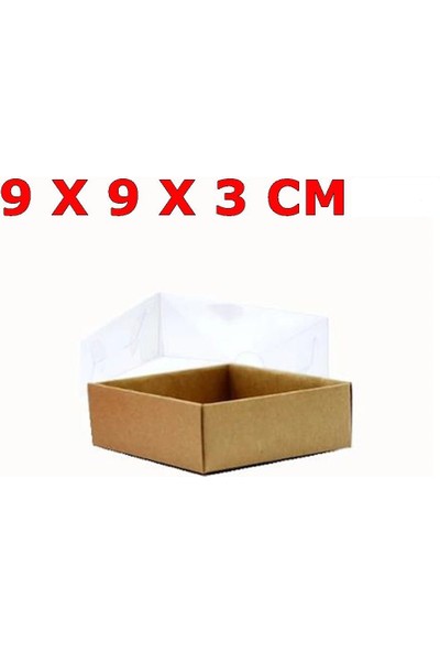 Bonjux 9X9X3 cm Kraft Asetat Kapaklı Kutu (50 Adet)