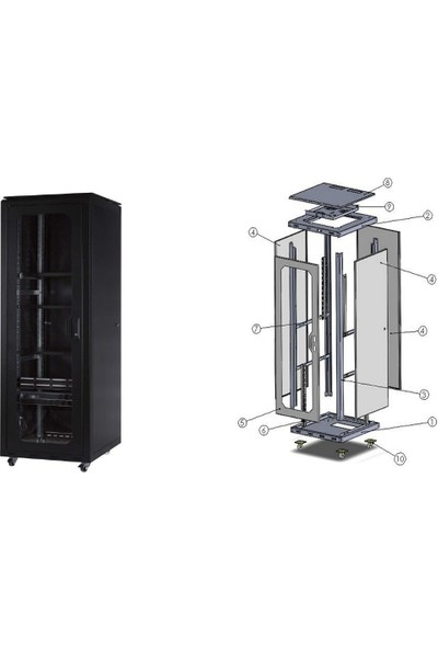 Ulusal Uls - 32U 600X600 Dikili Tip Kabin + Tekerlek Takımı Ulusal Uls - 32U 600X600 Dikili Tip Kabin + Tekerlek Takımı