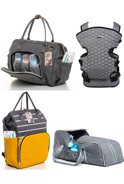 Sahra Bebek Elegance 4'lü Büyük Taşıma Seti-Portbebe, Kanguru, Bebek Bakım Sırt ve Omuz Çantası