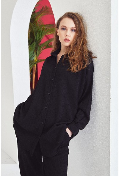 Lime Moda Düğmeli Tunik-Siyah