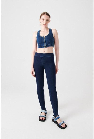 Denim Trip Kadın Süper Skinny Fit Normal Bel Dar Paça Fuse'lu Koyu İndigo Jean Legging Denim Trip Kadın Süper Skinny Fit Normal Bel Dar Paça Fuse'lu Koyu İndigo Jean Legging