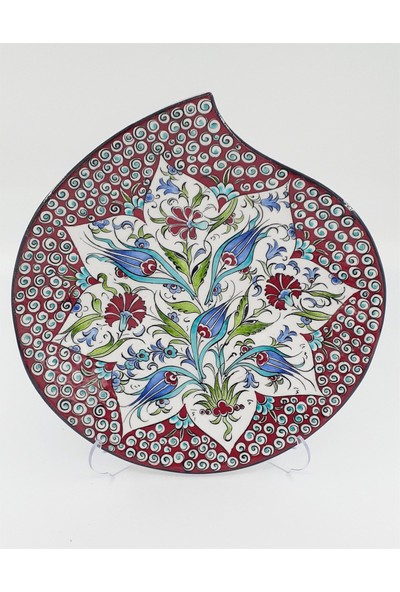 Hediyelikci Seramik Samur Desen Damla Form El Yapımı Tabak - Kırmızı Hediyelikci Seramik Samur Desen Damla Form El Yapımı Tabak - Kırmızı