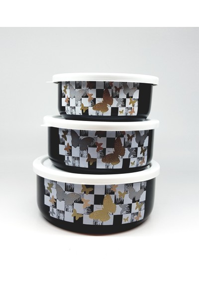 Alev 3'lü Emaye Saklama Kabı