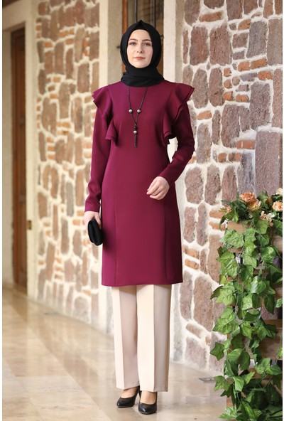Elben Kadın Tesettür Larisa Tunik & Pantolon Ikili Takım - Mürdüm Elben Kadın Tesettür Larisa Tunik & Pantolon Ikili Takım - Mürdüm