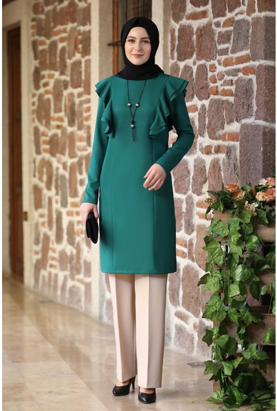 Elben Kadın Tesettür Larisa Tunik & Pantolon Ikili Takım - Zümrüt Elben Kadın Tesettür Larisa Tunik & Pantolon Ikili Takım - Zümrüt