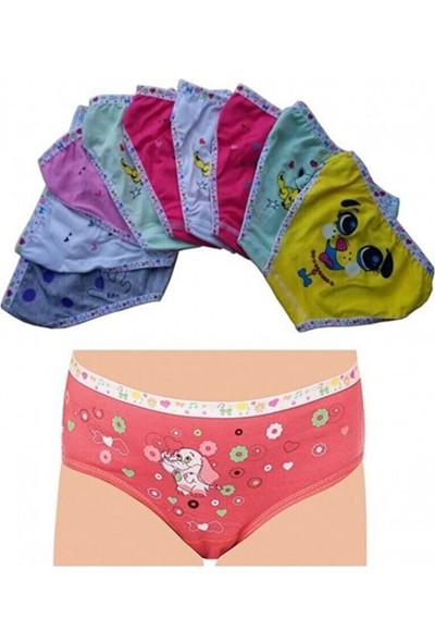 Tutku Kız Çocuk Çok Renkli Arkası Baskılı Likralı Elastan (Bato) külot 6'lı