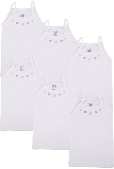 Tutku %100 Pamuklu İp Askılı Ribanalı Yumuşak Kız Çocuk Atleti 6'lı Beyaz