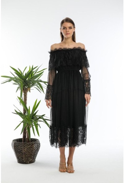 Jomoti Düşük Omuz Tül Elbise Jomoti Düşük Omuz Tül Elbise