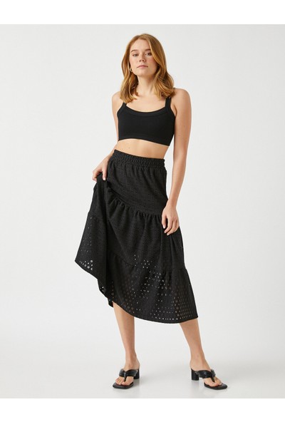 Koton 2YAK73413EK Normal Bel Diz Altı Siyah Kadın Etek