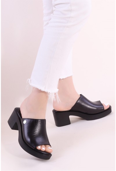 Mammamia 22YT-2210C Kadın Hakiki Deri Terlik Siyah