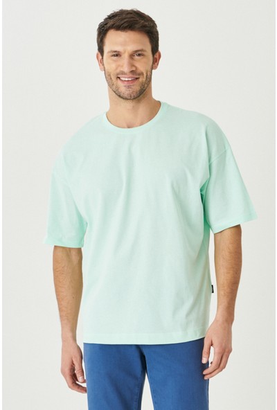 Oversize Bisiklet Yaka %100 Pamuk Tişört