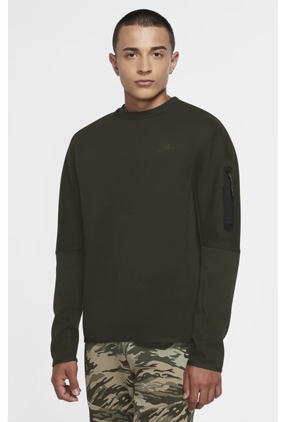 Nike Haki Renk Kolları Cepli Fermuarlı Erkek Sweat