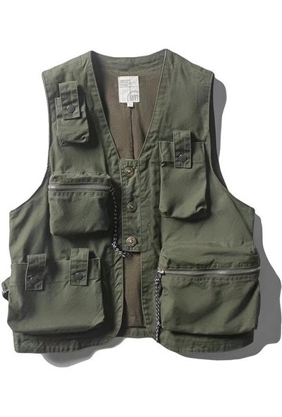 Runningman Erkek Çok Cepli Yelek Ceket-Yeşil (Yurt Dışından)