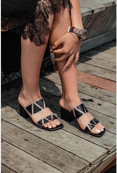 7erbilden Cesu Siyah Cilt Topuklu Terlik