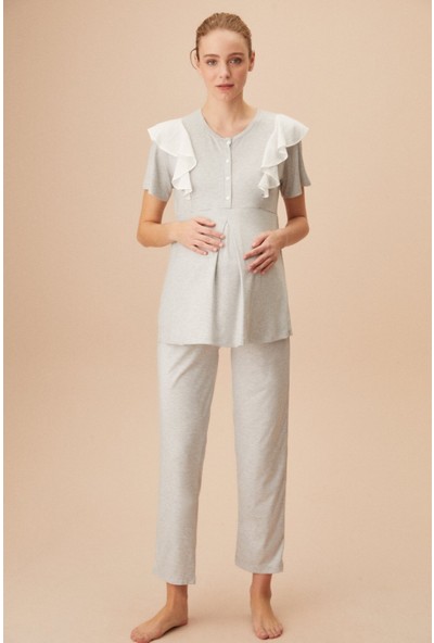 Suwen Cream Hamile Lohusa Pijama Takımı Suwen Cream Hamile Lohusa Pijama Takımı