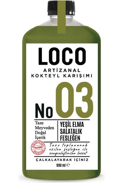 Loco No 03 Yeşil Elma - Salatalık - Fesleğen Artizanal Alkolsüz Kokteyl Karışımı Taze Sıkma Kokteyl Mix 900 ml Loco No 03 Yeşil Elma - Salatalık - Fesleğen Artizanal Alkolsüz Kokteyl Karışımı Taze Sıkma Kokteyl Mix 900 ml