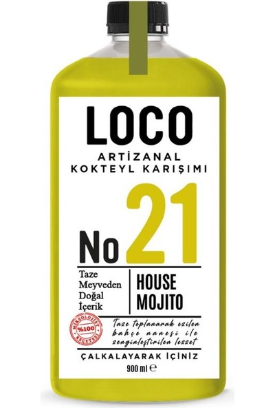 Loco No 21 House Mojito Artizanal Alkolsüz Kokteyl Karışımı Taze Sıkma Kokteyl Mix 900 ml Loco No 21 House Mojito Artizanal Alkolsüz Kokteyl Karışımı Taze Sıkma Kokteyl Mix 900 ml