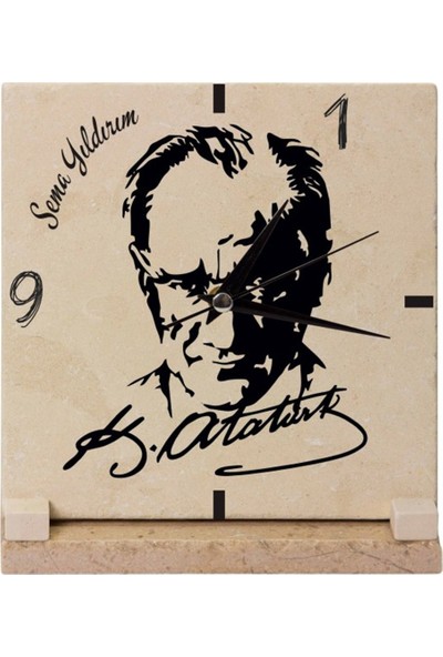 Hediye Rengi Kişiye Özel Baskılı Masaüstü Dekoratif Taş Masa Saati - Kemal Atatürk