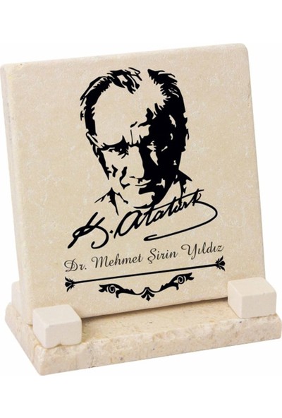 Hediye Rengi Kişiye Özel Masaüstü Isimlik Kare Taş - Kemal Atatürk