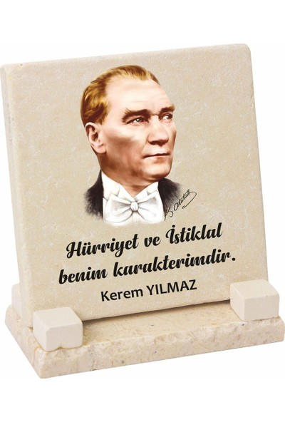 Hediye Rengi Kişiye Özel Masaüstü Isimlik Kare Taş - Atatürk M4