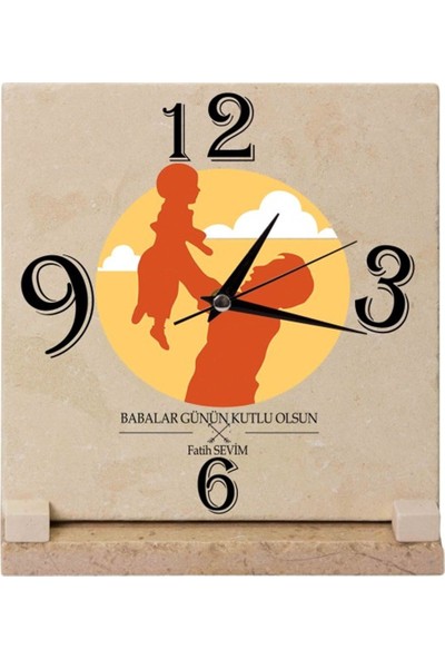 Hediye Rengi Kişiye Özel Baskılı Masaüstü Dekoratif Kare Taş Saat - Babalar Günü M1
