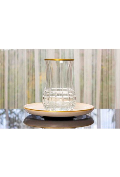 Güral Porselen Güral Lav Eva 6'lı Çay Bardak Takımı Parlak Altın El Kesme Deep 1