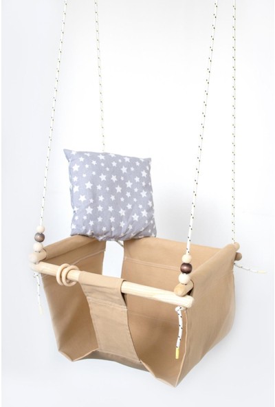 Mavienerji Ahşap Salıncak Bebek ve Çocuk Salıncağı Hamak Beşik Krem Model