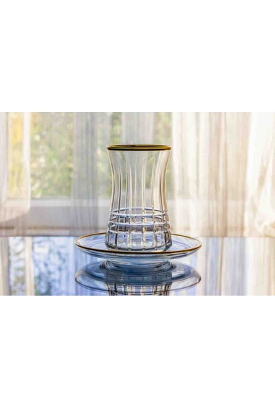 Paşabahçe Özel 6'lı Çay Bardak Takımı Mat Altın El Kesme Lady 6