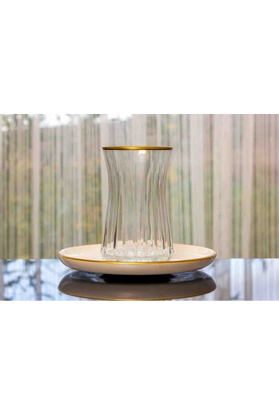 Paşabahçe Özel 6'lı Çay Bardak Takımı Mat Altın El Kesme Lady 2