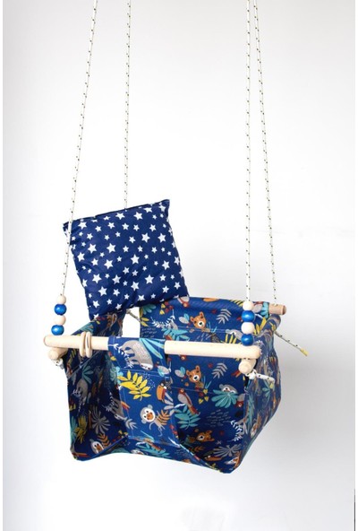 Mavienerji Ahşap Salıncak Bebek ve Çocuk Salıncağı Hamak Beşik Mavi Ormanlı Model