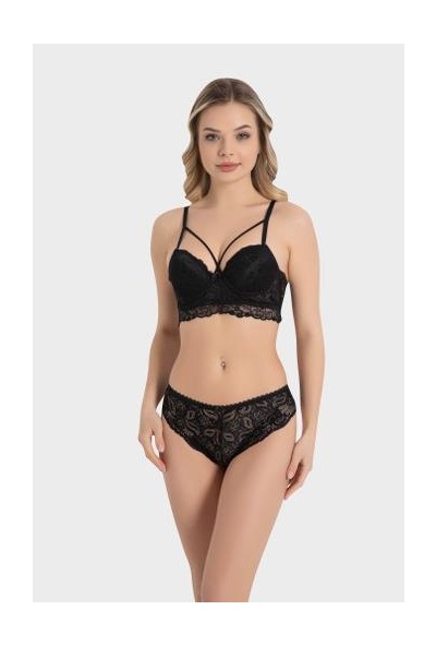 Rapapa Kadın Dolgulu Destekli Sütyen Takımı Siyah 7510-