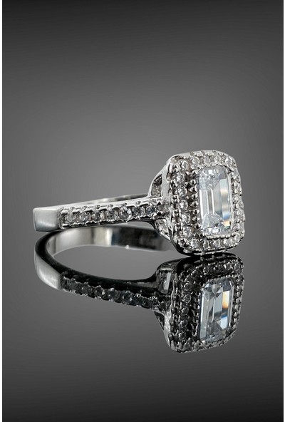 MaGümüş Italy Baget Zirkon Taş Üst Kalite 925 Gümüş Yüzük