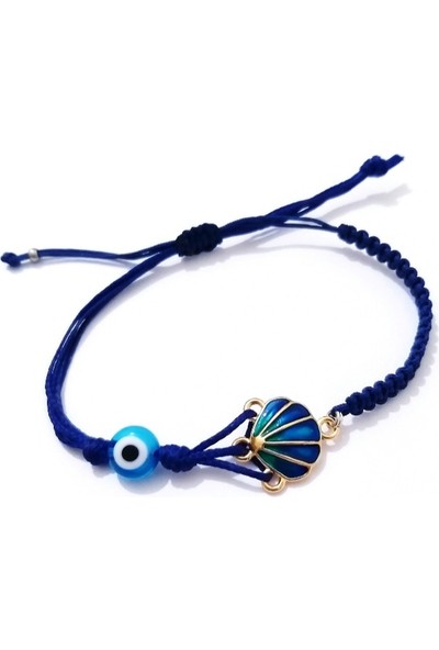 Funny Takı Mavi Nazar Boncuklu Makrome ve Ipli Asimetrik Midye Kabuğu Şeklinde Bileklik Funny Takı Mavi Nazar Boncuklu Makrome ve Ipli Asimetrik Midye Kabuğu Şeklinde Bileklik