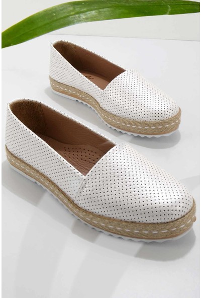 Bambi Beyaz Leather Kadın Espadril K015820126