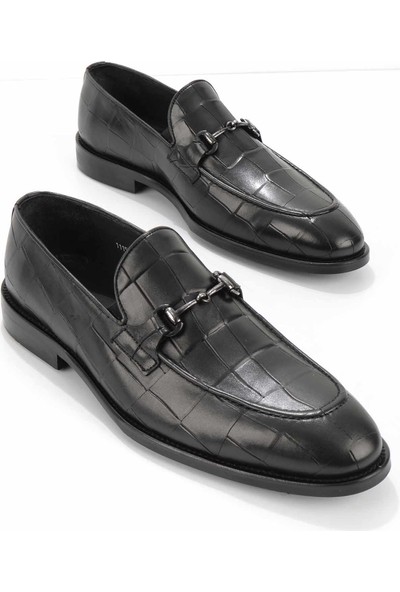Bambi Siyah Kroko Leather Erkek Klasik Ayakkabı E017551115 Bambi Siyah Kroko Leather Erkek Klasik Ayakkabı E017551115
