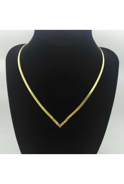 Peri Takı Çelik Italyan Zincir Koye, Zirkon Taşlı V Model Peri Takı Çelik Italyan Zincir Koye, Zirkon Taşlı V Model