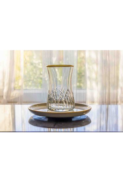 Paşabahçe Özel 6'lı Çay Bardak Takımı Mat Altın El Kesme Lady 3