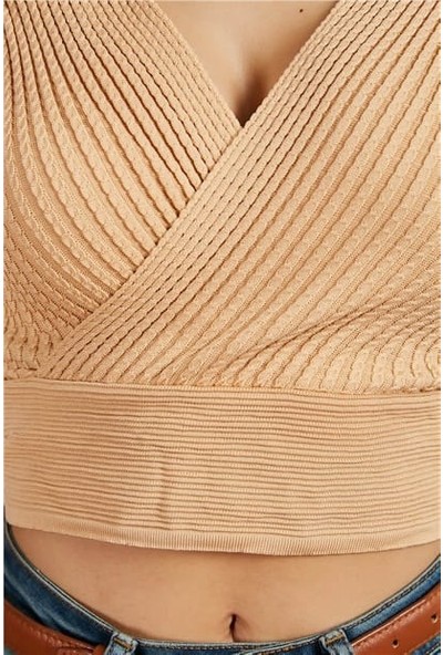 Moris Moda Kadın Kahverengi Triko Crop Bluz Moris Moda Kadın Kahverengi Triko Crop Bluz