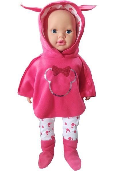 Kapüşonlu Polar Panço - Alt Üst Kız Bebek Kendinden Patikli Takım