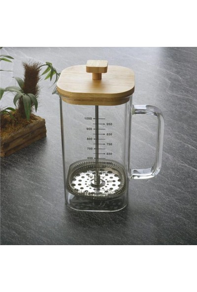 Tohana Bambu Kapaklı Kare 1000 ml Ölçekli French Press - THN68114 Tohana Bambu Kapaklı Kare 1000 ml Ölçekli French Press - THN68114