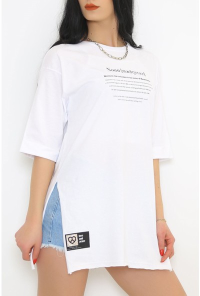 Modaymış Yazı Baskılı Tişört Beyaz - 4577.196.