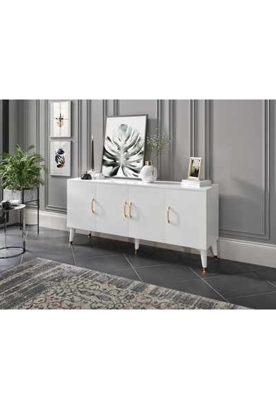 Kzn Home Yağmur Çok Amaçlı Modern Konsol - Beyaz Kzn Home Yağmur Çok Amaçlı Modern Konsol - Beyaz