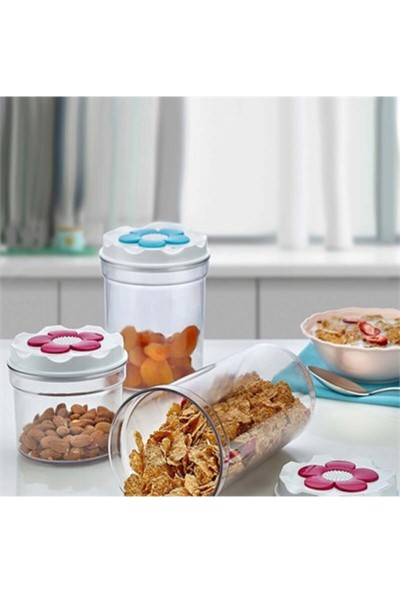 Daisy Papatya Kilit Kapaklı Erzak Saklama Kabı 3 Boy Birden