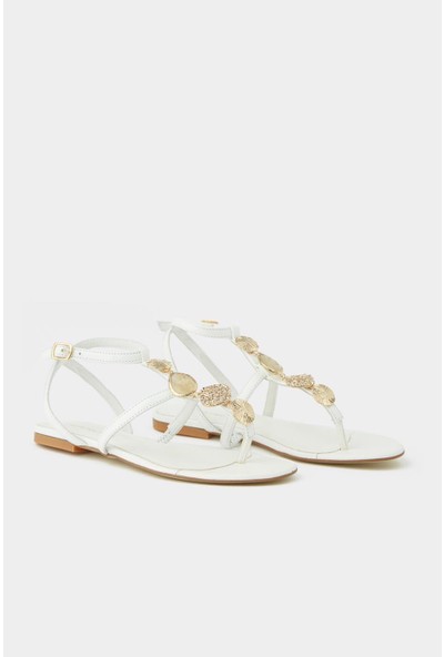 Perspective Bilek Kemerli Deri Beyaz Sandalet