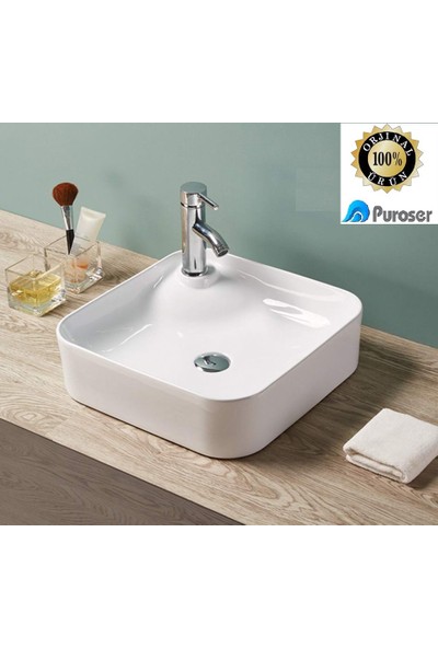 Puroser Gökceada Kare Tezgah Üstü Çanak Lavabo Puroser Gökceada Kare Tezgah Üstü Çanak Lavabo