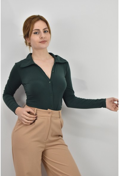 Zidanlife Zidan 0258 Cendy Sade Kadın Gömlek - Nefti Yeşili Zidanlife Zidan 0258 Cendy Sade Kadın Gömlek - Nefti Yeşili