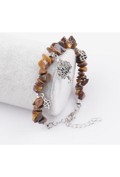 Alibaba Doğaltaş Kaplan Gözü Doğal Taş Hayat Ağacı Sallantılı Kırıktaş Bileklik