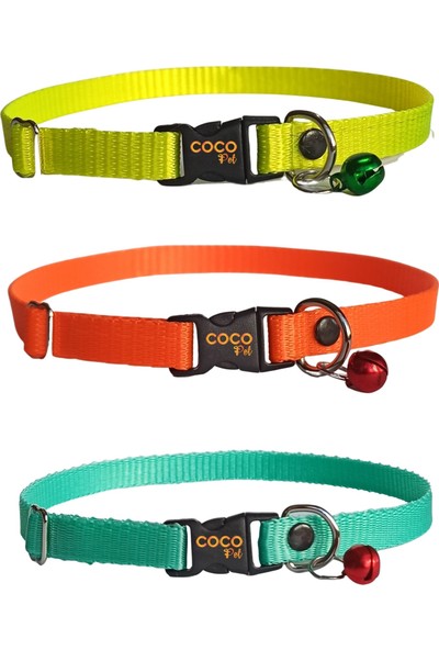 Coco Pet Kedi Boyun Tasması Zilli 3'lü Set 20-37 cm Sarı Turuncu ve Turkuaz Coco Pet Kedi Boyun Tasması Zilli 3'lü Set 20-37 cm Sarı Turuncu ve Turkuaz