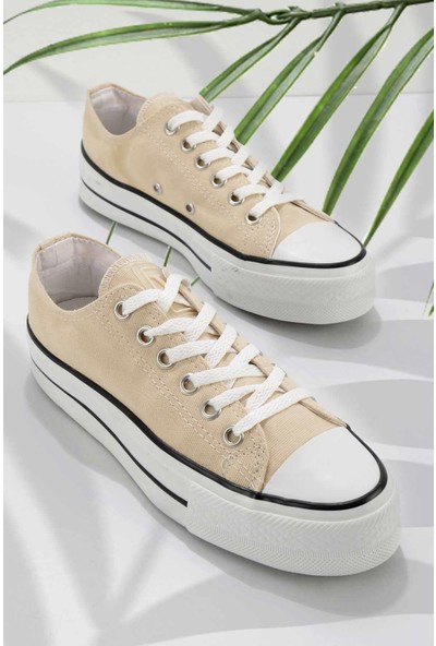 Bambi Bej Keten Kadın Casual Ayakkabı K016880013