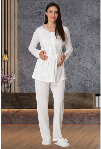 Mecit Pijama 5538 Ekru Lohusa Pijama Takımı Mecit Pijama 5538 Ekru Lohusa Pijama Takımı